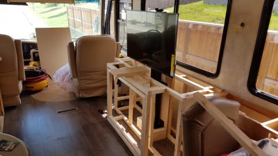 RV Media Center with Fireplace and TV Lift - Explorking