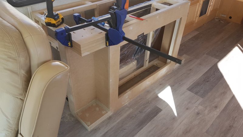 RV Media Center with Fireplace and TV Lift - Explorking